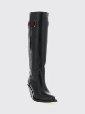 Chloé Knee-high Calfskin Cowboy Boots With Flared Heel - Black