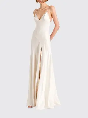 Alberta Ferretti Viscose Long Slip Dress With Front Slit - Ivory