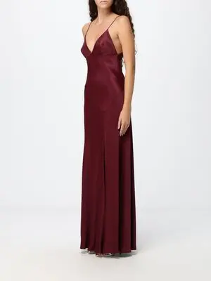 Alberta Ferretti Viscose Long Slip Dress With Front Slit - Wine