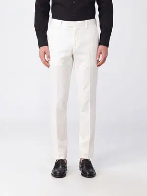 PT TORINO Pleated Slim Fit Stretch Cotton Chino Trousers - White