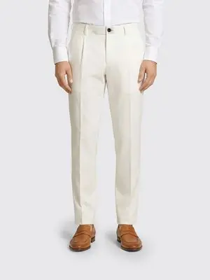 PT TORINO Pleated Slim Fit Stretch Trousers - White