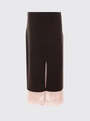 Pinko Ribbed Knit Pencil Skirt With Lace Trim