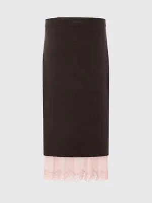 Pinko Ribbed Knit Pencil Skirt With Lace Trim