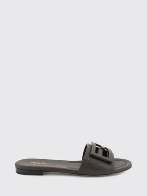 Fendi Baguette Ff Monogram Leather Mules With Low Heel - Ebony