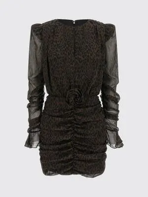 ROTATE BY BIRGER CHRISTENSEN Animal Print Ruched Sleeve Mini Dress