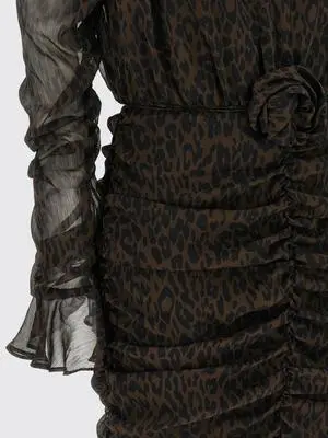 ROTATE BY BIRGER CHRISTENSEN Animal Print Ruched Sleeve Mini Dress