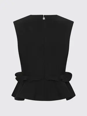 ROTATE BY BIRGER CHRISTENSEN Sleeveless Evening Top With Floral Appliqué And Ruffles - Black