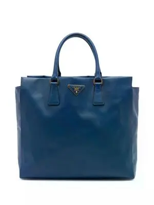 Prada Saffiano Lux Open Convertible Tote Satchel - Blue