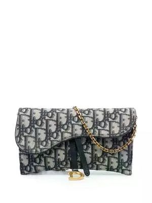 Dior Oblique Canvas Saddle Wallet On Chain Crossbody Bag - Blue