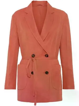 Brunello Cucinelli Double-breasted Belted Cotton Blazer