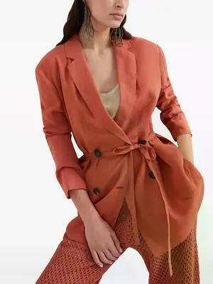 Brunello Cucinelli Double-breasted Belted Cotton Blazer