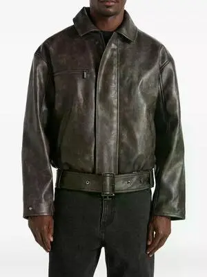 Manière De Voir Ezra In Leather Belted Bomber Jacket