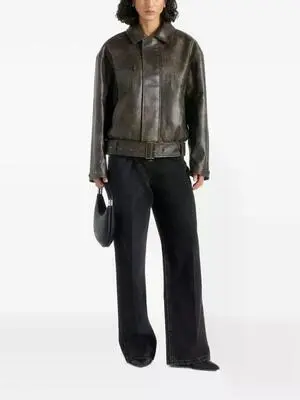 Manière De Voir Ezra In Leather Belted Bomber Jacket