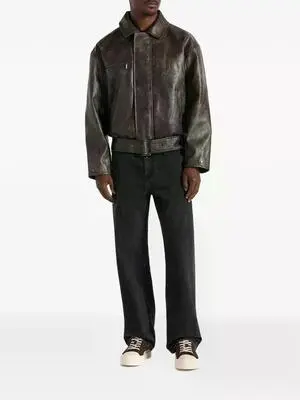 Manière De Voir Ezra In Leather Belted Bomber Jacket