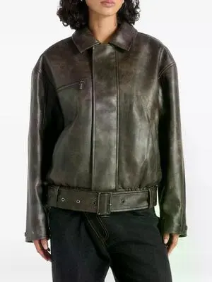 Manière De Voir Ezra In Leather Belted Bomber Jacket