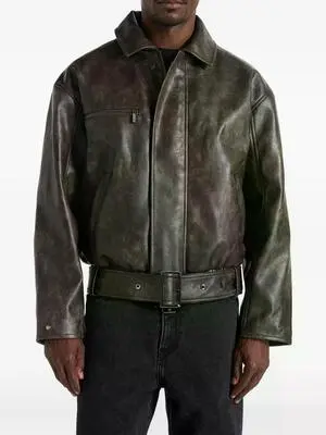 Manière De Voir Ezra Leather Belted Bomber Jacket - Brown