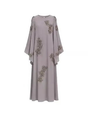 LOODYANA Embroidered Maxi Dress With Cape Sleeves - Grey