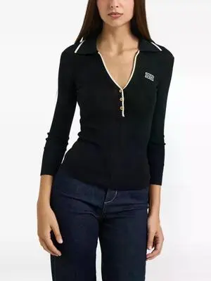 Elisabetta Franchi Ribbed-knit Logo-plaque Polo Shirt - Black