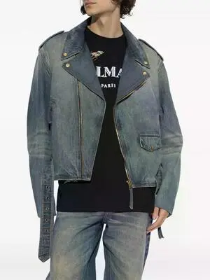 Balmain Belted Biker-style Denim Jacket