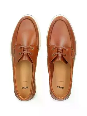 BOSS Lace-up Leather Boat Shoes - Brown