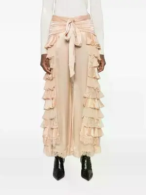 Zimmermann Ruffled Lace-trim Silk Trousers