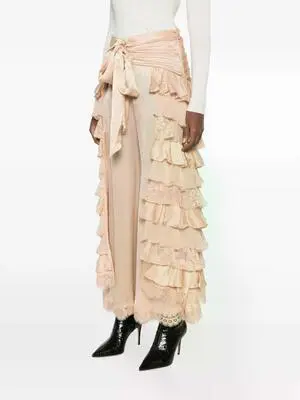 Zimmermann Ruffled Lace-trim Silk Trousers