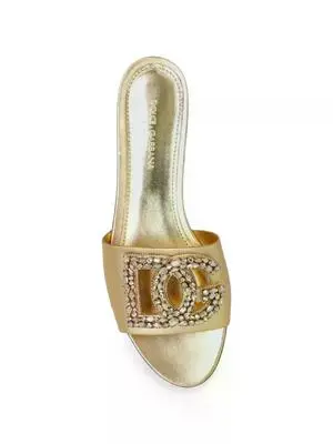 Dolce & Gabbana Crystal-embellished Leather Slide Sandals - Gold