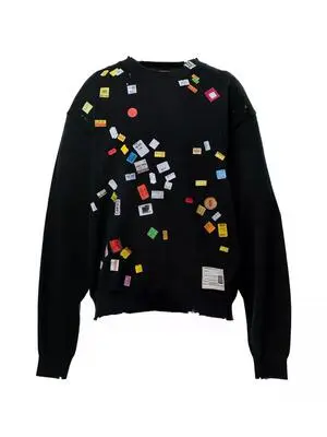 Mihara Yasuhiro Price Tag Sticker Printed Knit Sweater - Black