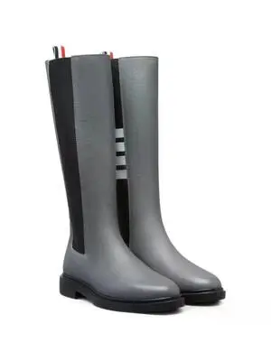 Thom Browne Pebble-grain 4-bar Knee-high Chelsea Boots - Grey