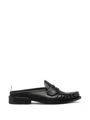 Thom Browne Box Calf-leather Pleated Varsity Loafer Mules With Leather Soles - Black