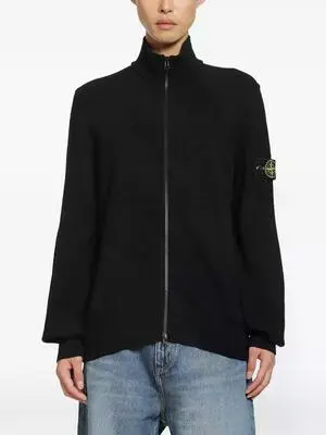 Stone Island Logo-patch Zip-up Cardigan - Black
