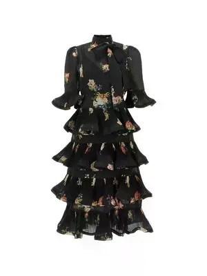 Zimmermann Tiered Floral Print Pleated Dress