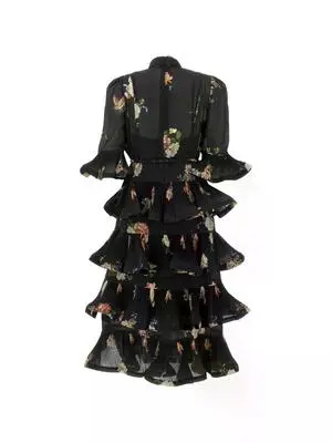 Zimmermann Tiered Floral Print Pleated Dress