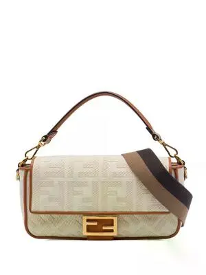 Fendi Zucca Embroidered Canvas Baguette Satchel - Neutrals