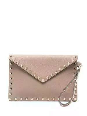 Valentino Garavani Medium Rockstud Leather Clutch Bag - Neutrals