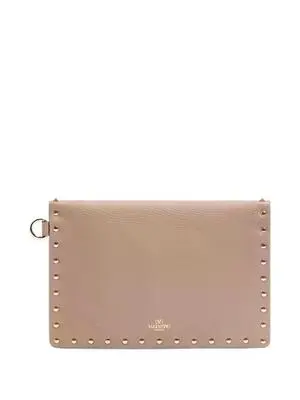 Valentino Garavani Medium Rockstud Leather Clutch Bag - Neutrals