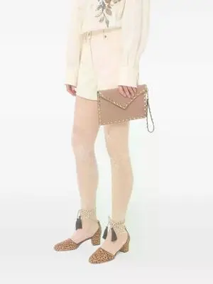 Valentino Garavani Medium Rockstud Leather Clutch Bag - Neutrals