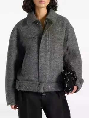 Manière De Voir Ezra Wool Belted Bomber Jacket - Grey
