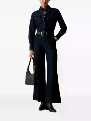AERONAUTICA MILITARE Dark Washed Denim Wide Leg Jumpsuit