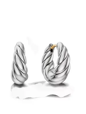 David Yurman Sculpted Cable Tapered Hoop Earrings - Silver