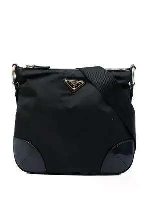 Prada Tessuto Leather Trimmed Zip Top Crossbody Bag - Black