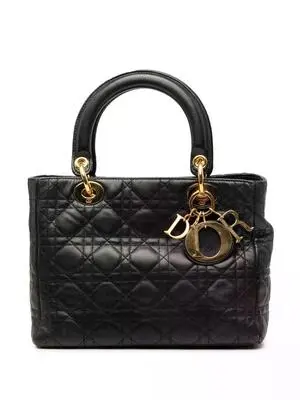 Dior 1997 Medium Lambskin Cannage Lady Satchel - Black