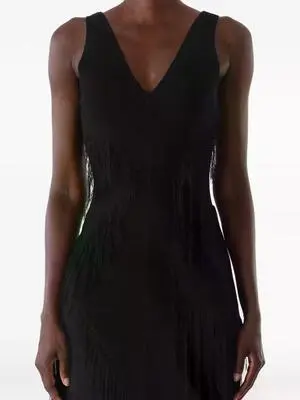 JASON WU V-neck Sleeveless Midi Dress With Fringe Detail