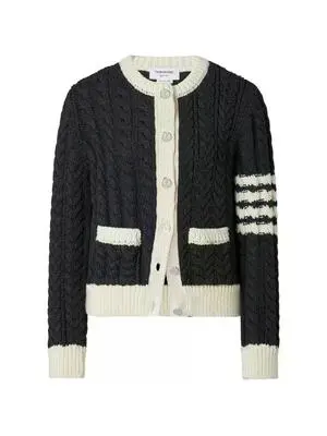 Thom Browne Merino Wool 4-bar Aran Cable Cardigan
