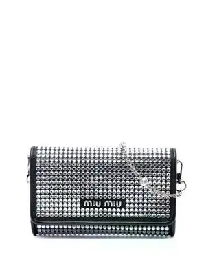 Miu Miu Embellished Nappa Leather Wallet On Chain Crossbody Bag - Black