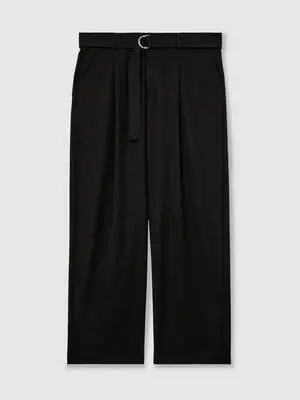 REISS Belted Relaxed-fit Pleated Trousers - Black