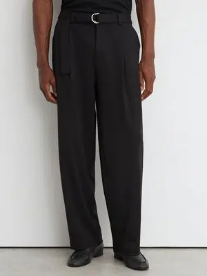 REISS Belted Relaxed-fit Pleated Trousers - Black