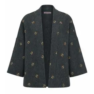 TRAFFIC PEOPLE Grey And Gold Embroidered Relaxed Shrug Jacket - Grey/gold