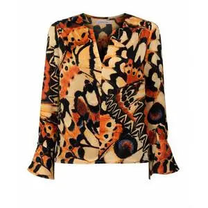 TRAFFIC PEOPLE Butterfly Print Long Sleeve Blouse - Orange/black