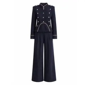 JULIA ALLERT Velvet-textured Jacket & Trouser Suit – Navy - Blue